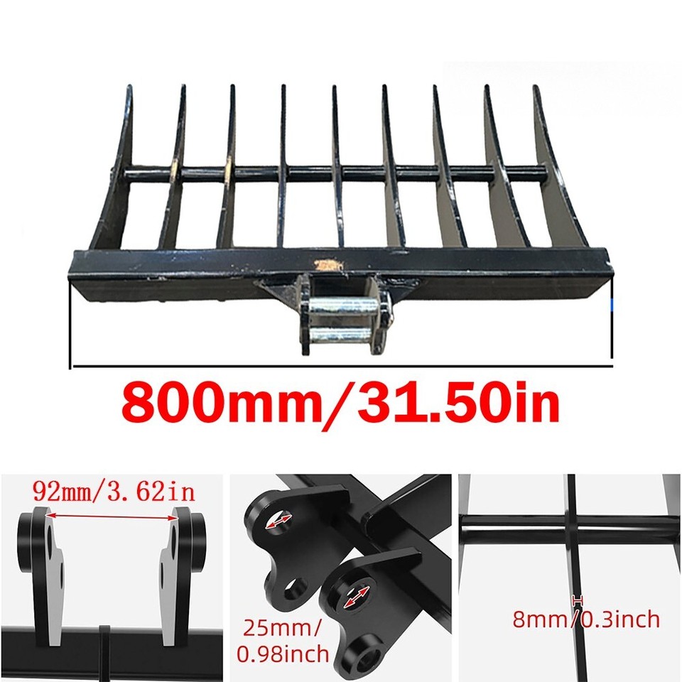 800mm Rake Attachment For Mini Excavator 1-3Ton Digger 9 teeth USA Free ...