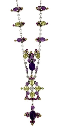 NICKY BUTLER~RAJ COLLECTION Sterling MULTI GEMSTONE Festoon Necklace ...