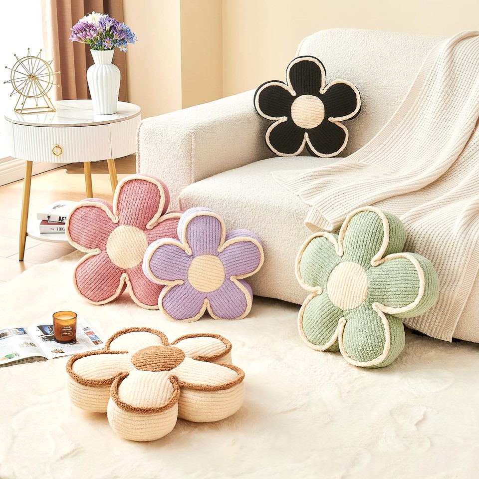 Pink Flower Shaped Pillow,13.7'' Flower Throw Pillow Floor Cushion for ...