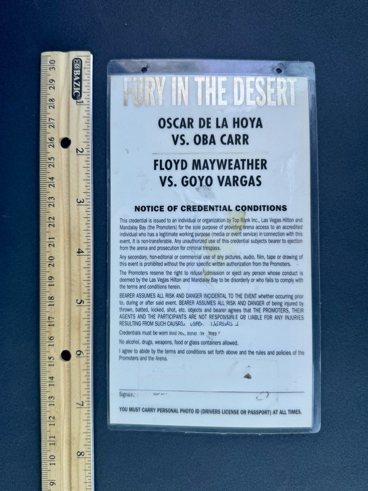 Boxing Media Credential Oscar De La Hoya vs Oba Carr & Floyd Mayweather ...