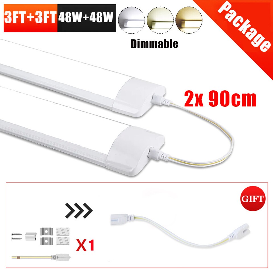 8FT 6FT LED Strip Lights Batten Tube Light Office Garage Ceiling Lamp ...