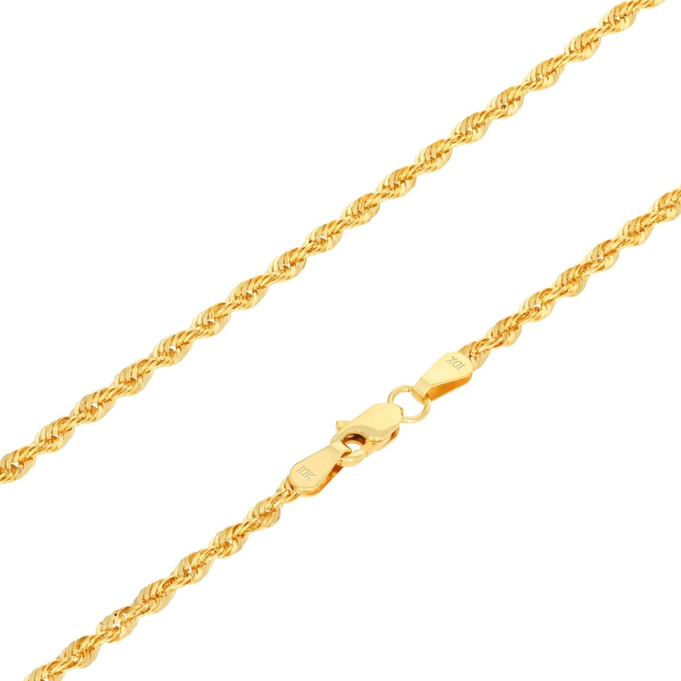 10K Yellow Gold 1mm-4mm Laser Diamond Cut Rope Chain Necklace Men Women ...