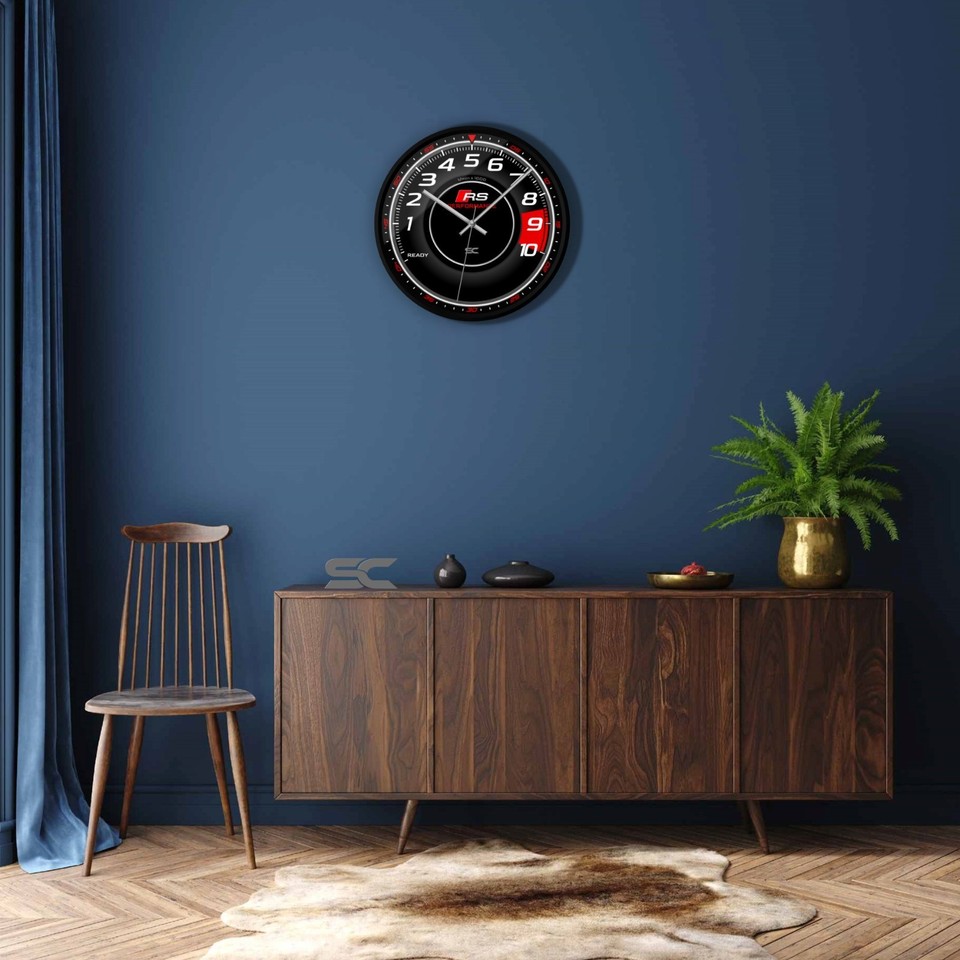 Black Wall Clock 30Cm Silent Rev Counter For Audi RS Sport Sline Fans ...