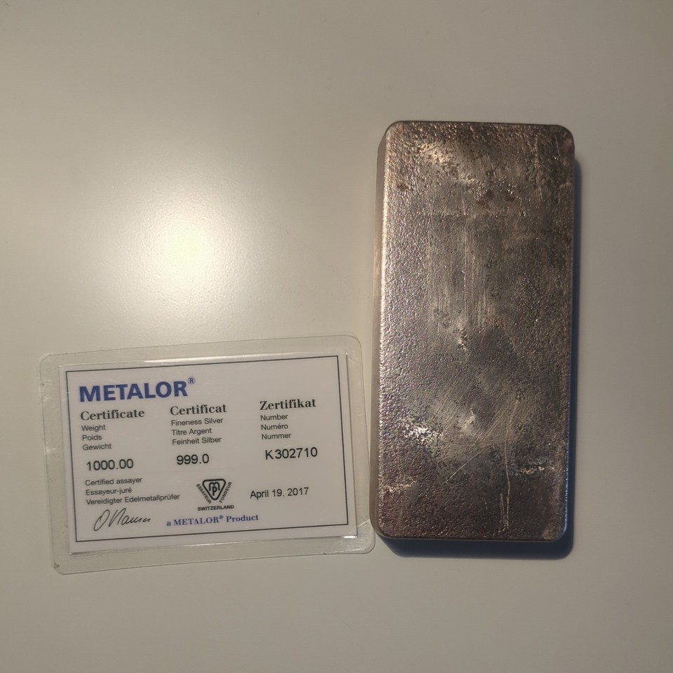 Swiss Metalor Fine Bullion Silver Bar AG Cast 1 Kilo Kg .999 1000g ...