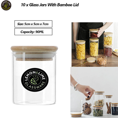 10 x Glass Jar Bamboo Lid Food Kichen Spice Jam Lolly Storage Container ...
