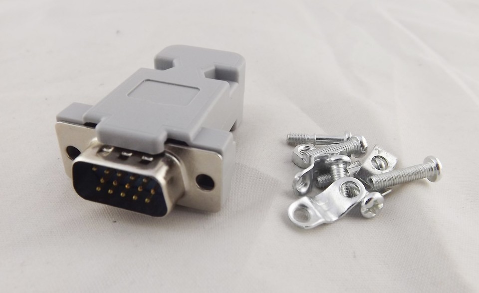 1x DB15 VGA Male Plug 15Pin 3 Rows D-Sub Connector Plastic Hood Cover ...