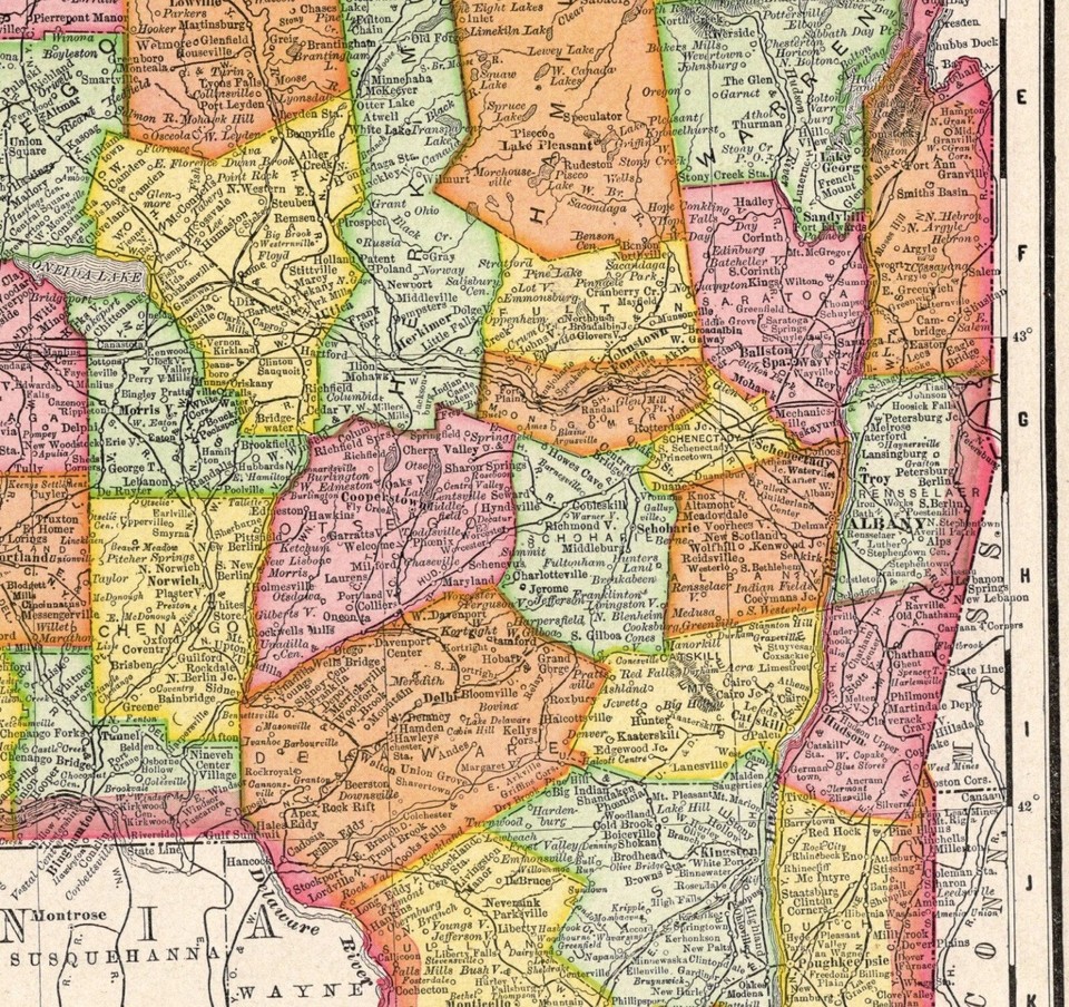 1907 Antique New York State Map Wall Decor Map Of New York 1249 | eBay