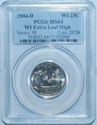 2004 D PCGS MS64 FS-5901 Extra Leaf High WI Wisconsin State Quarter | eBay