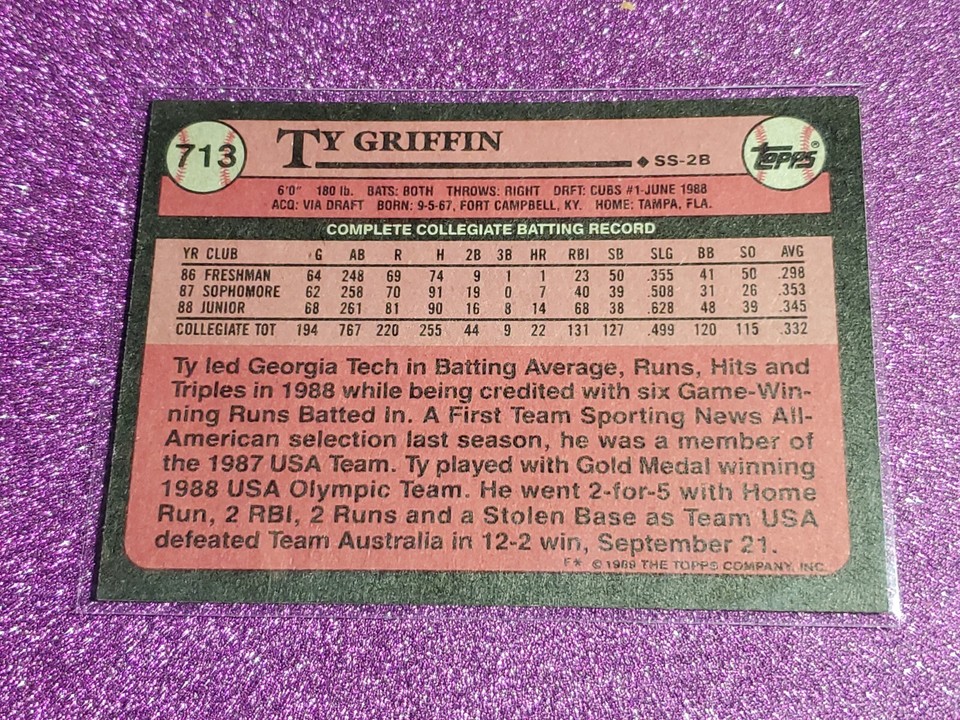 1989 Topps Baseball Ty Griffin RC / Rookie Card # 713 Chicago Cubs | eBay
