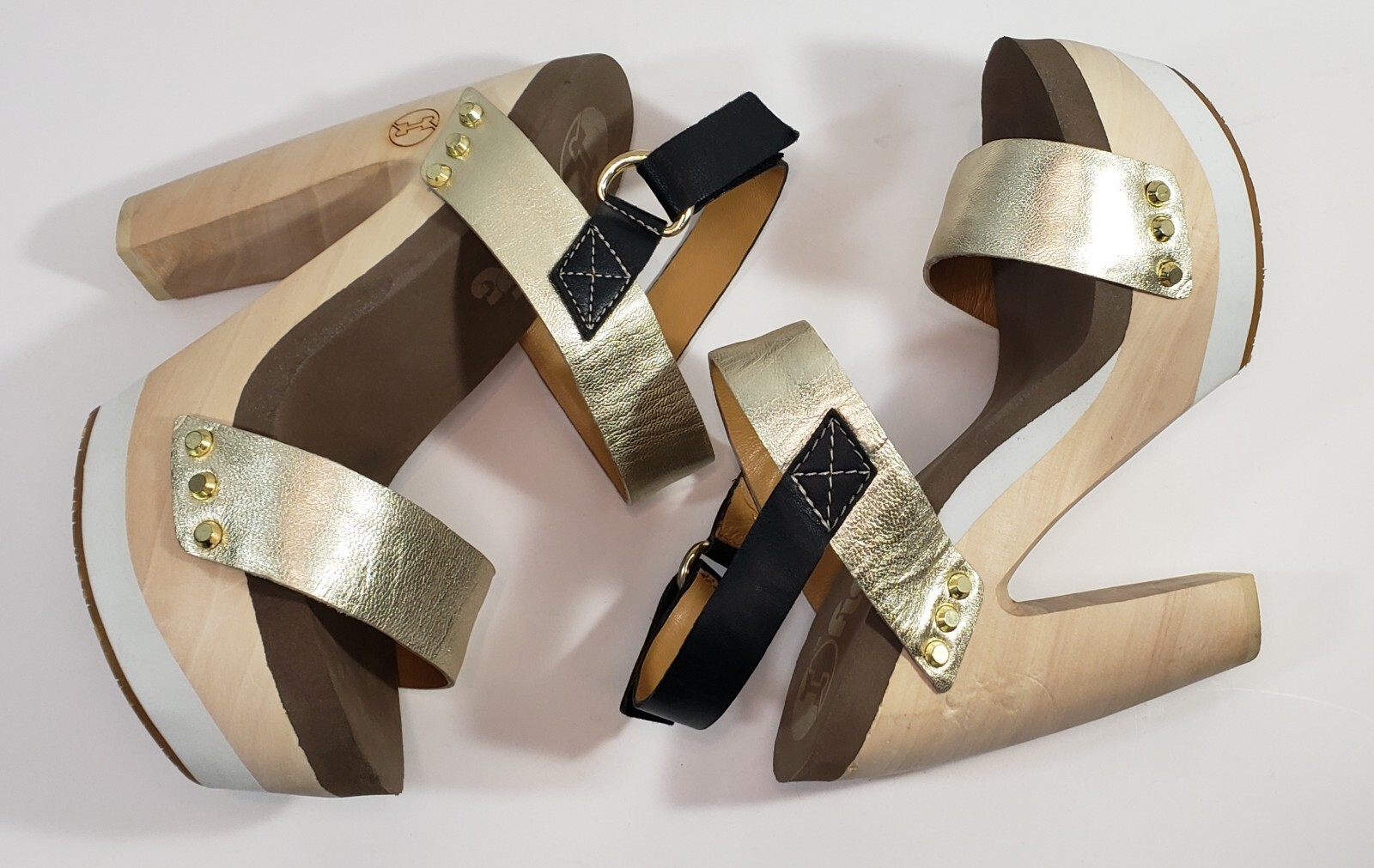 FLOGG Platform Sandals Clogs Heels, Size 8, Light Gold Leather *NICE ...