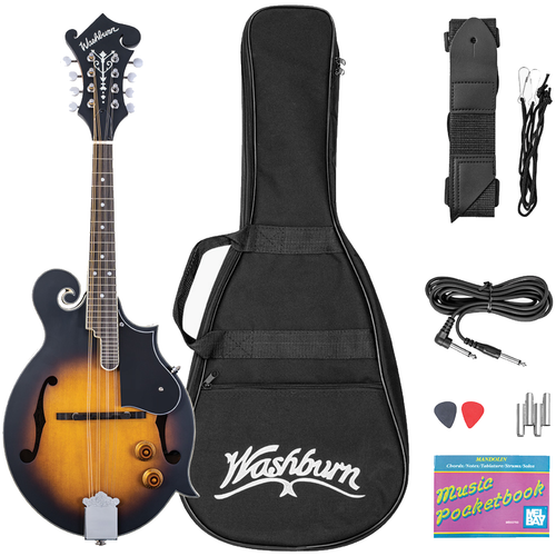 Washburn M3EK Americana F-Style Acoustic Electric Mandolin Kit, Tobacco ...