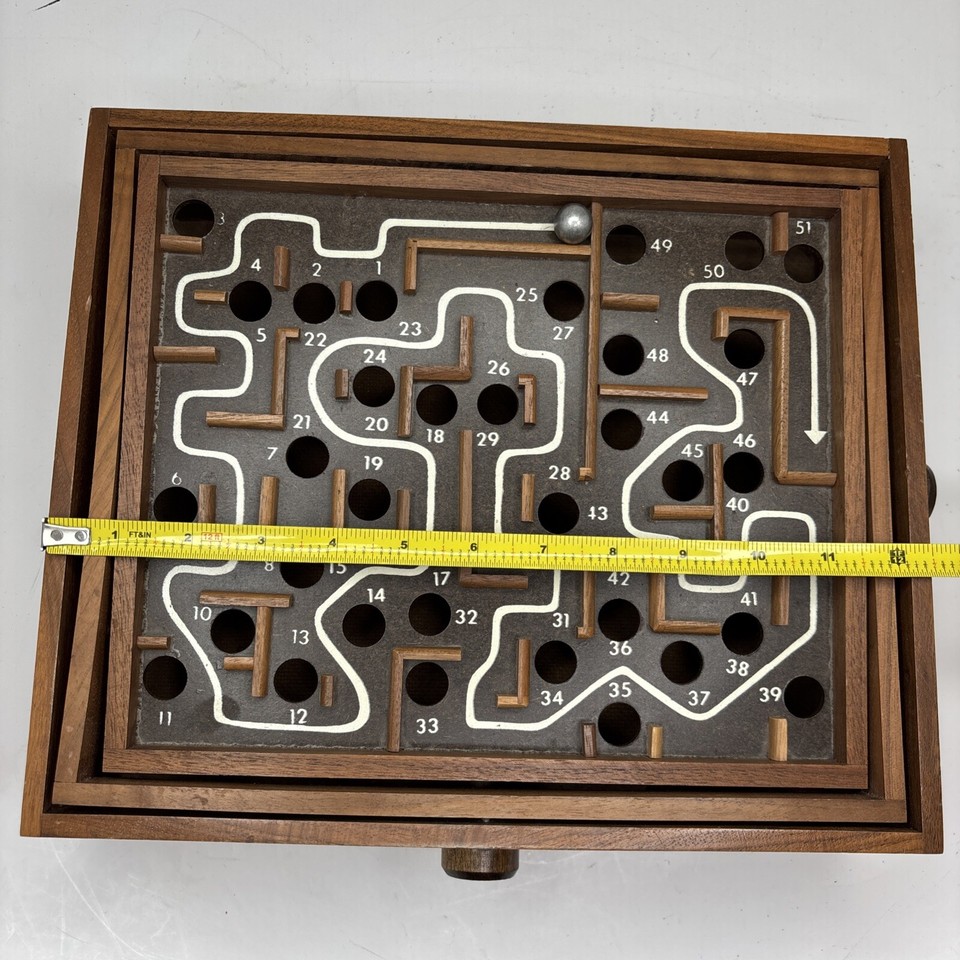 Vtg 80s Labyrinth Wooden Steel Ball Marble Tilting Maze Puzzle Game ...