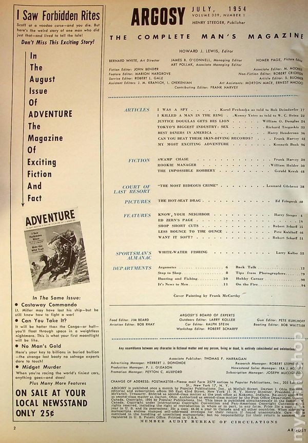 Argosy Part 5: Argosy Magazine Vol. 339 #1 GD 2.0 1954 Low Grade | eBay