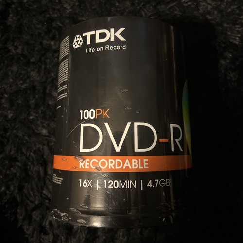TDK 100 pk DVD-R Recordable 16x 120 min 4.7 GB Tower Spindle Pack NEW ...