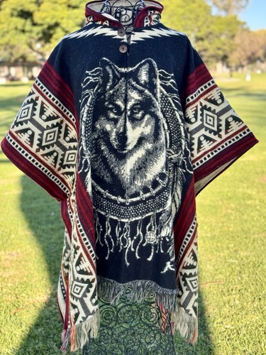 Native American Wolf Alpaca Poncho,Unisex One Size. Adult Size Made In ...