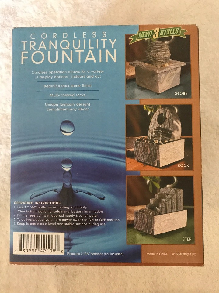 Brand New Cordless Tranquility Fountain Faux Stone Finish Multi-Colored ...