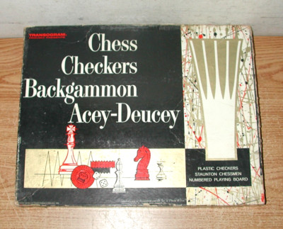 1963 TRANSOGRAM CHESS, CHECKERS, BACKGAMMON & ACEY-DEUCEY BOARD GAME ...