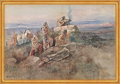 Smoke Signal Charles M. Russell Indianer Rauchzeichen Pferde B A2 01115 ...