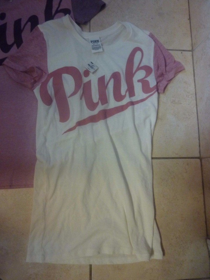 VICTORIAS SECRET PINK SCOOPNECK CURSIVE "PINK" TEESHIRT NWT | eBay