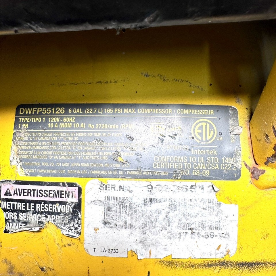 Dewalt DWFP55126 Heavy Duty 6-Gallon 165 PSI Pancake Compressor ...