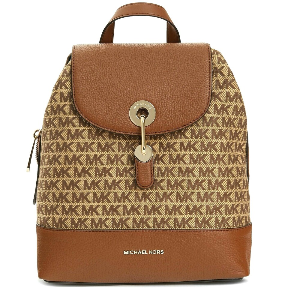 Michael Kors Raven Medium Brown/Ebony Signature and Leather Backpack ...