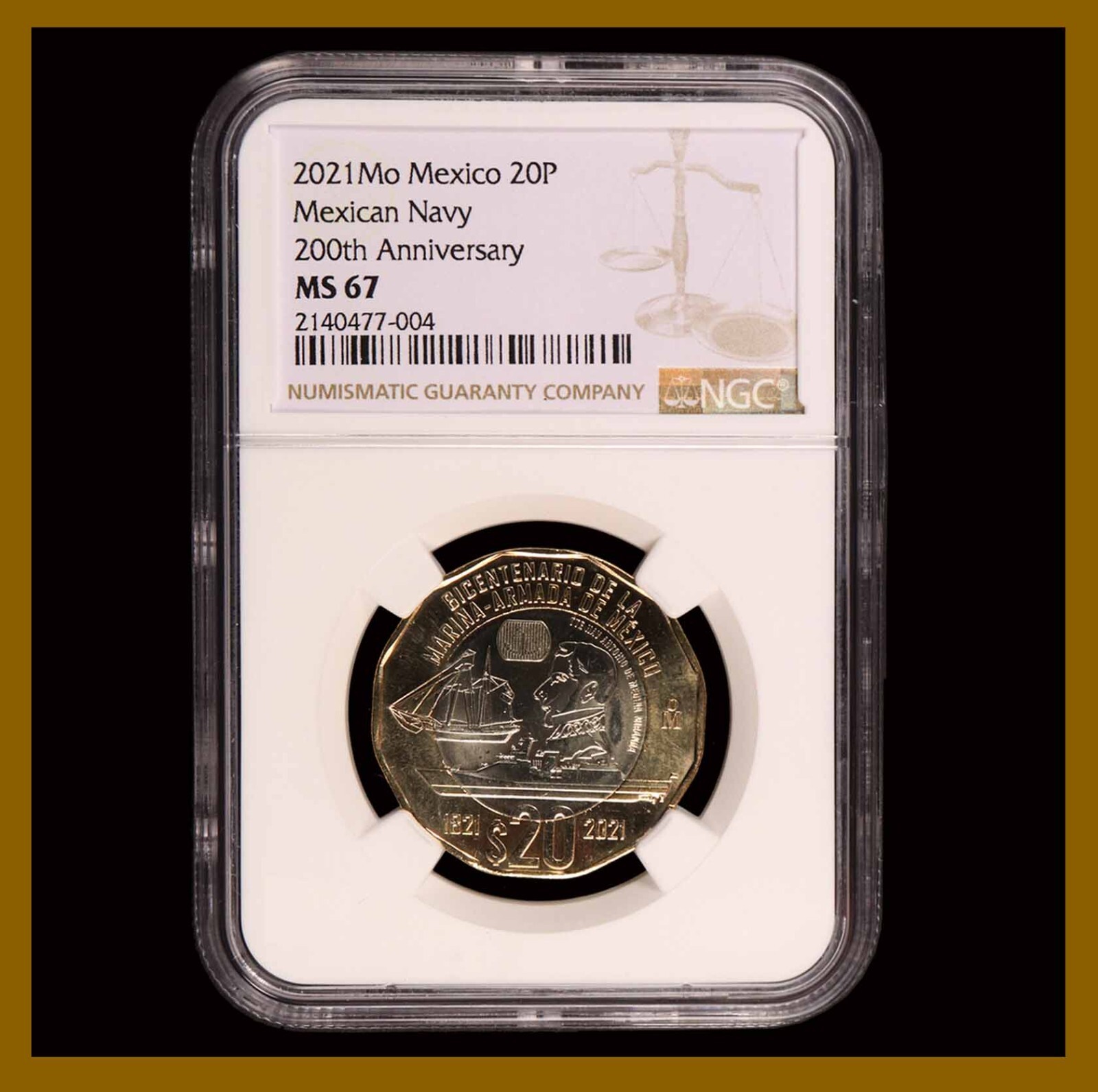 Mexico 20 Pesos Coin, 2021 Mexican Navy Armada 200 Anni NGC MS 67 Unc ...