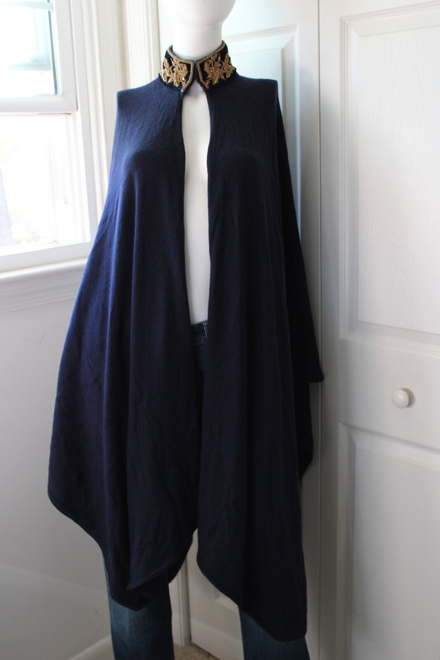 VTG Ralph Lauren 100% Cashmere Navy Cape Black Label Beaded Detachable ...