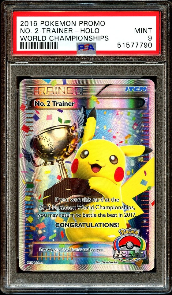 PSA 9 MINT No. 2 TRAINER 2016 Worlds TROPHY Pikachu FULL ART Pokemon ...