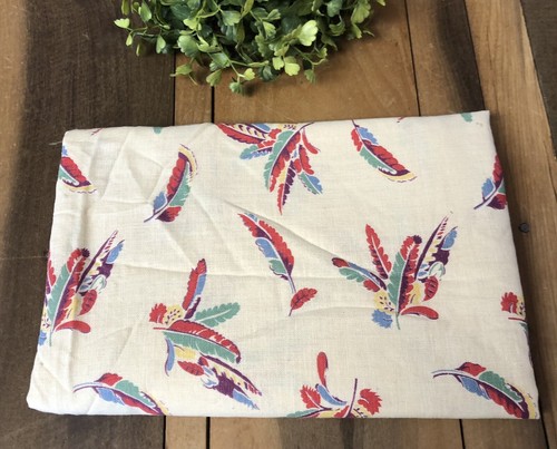 Opened Feed Sack Yellow Red Feathers Vintage Cotton Fabric Scrap As Is ...