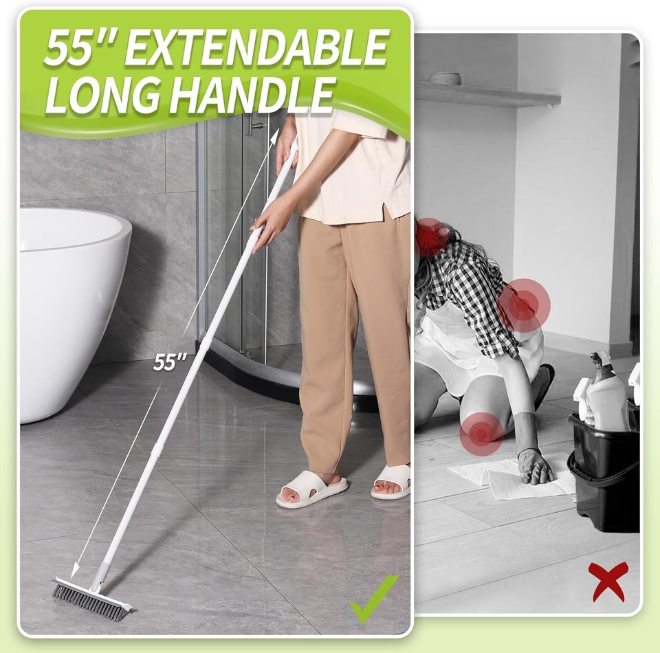 1 or 2 Pack Grout Brush with Long Handle 50 Inches, Swivel Floor Scrub ...