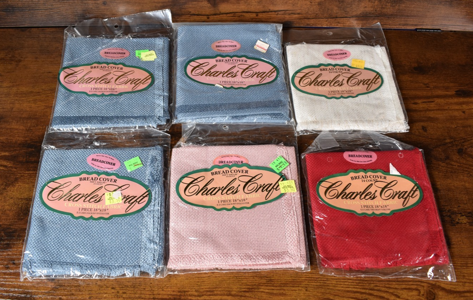 NEW Lot of 6 Charles Craft Cross Stitch 14 Count Bread Cover Blue Red ...