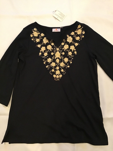 Quacker Factory GOLD Embellished Top Black M Long Sleeve260382 NEW ...