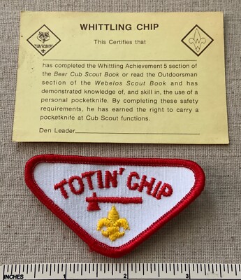 NOS 1980s TOTIN' CHIP Boy Cub Scout Award Badge PATCH & CARD BSA ...