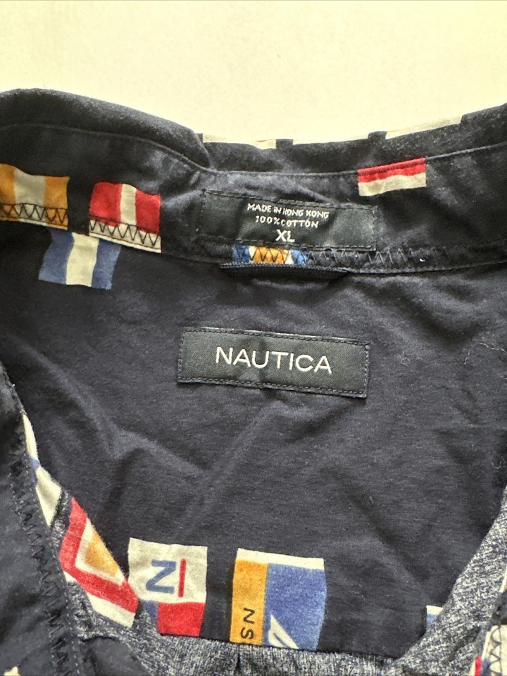 Nautica Graphic Sailing Flags Button Down Shirt XL Mens | eBay