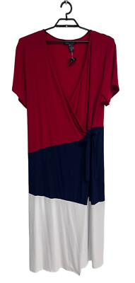 Ashley Stewart Womens Short Sleeve Red White & Blue V-Neck Maxi Dress ...
