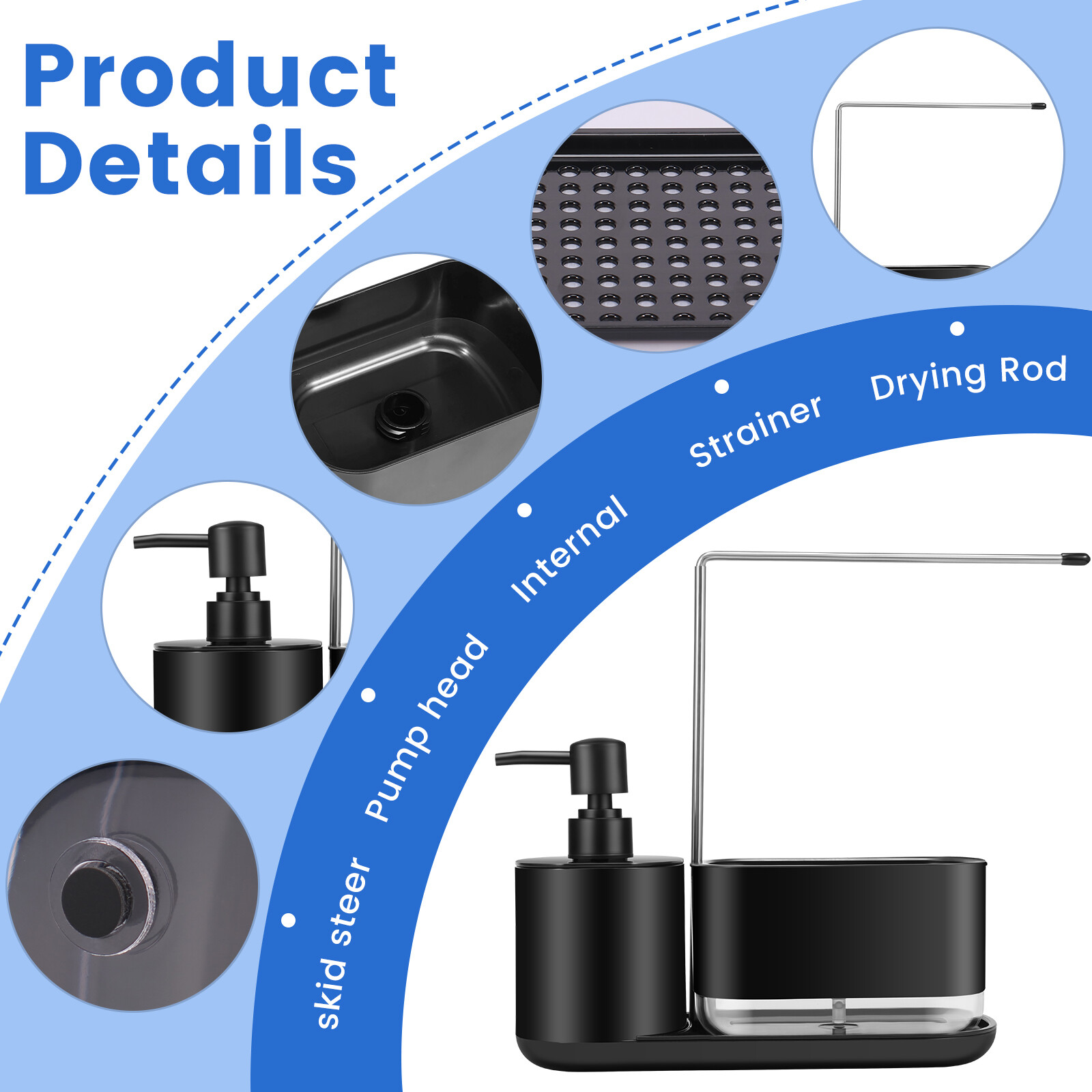 Soap Dispenser Kitchen Set with Tray Multifunctional Kitchen Press Soap ...