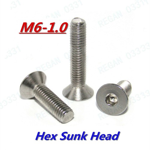 M6-1.0 Allen Hex Socket Sunk Head Flat Head Screws Bolts 304 Stainless ...