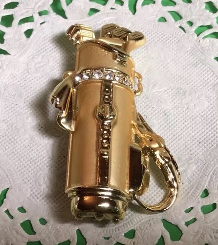 Vintage Signed AJC Golfer Matte/Shiny Gold Tone Rhinestone Golf Club ...