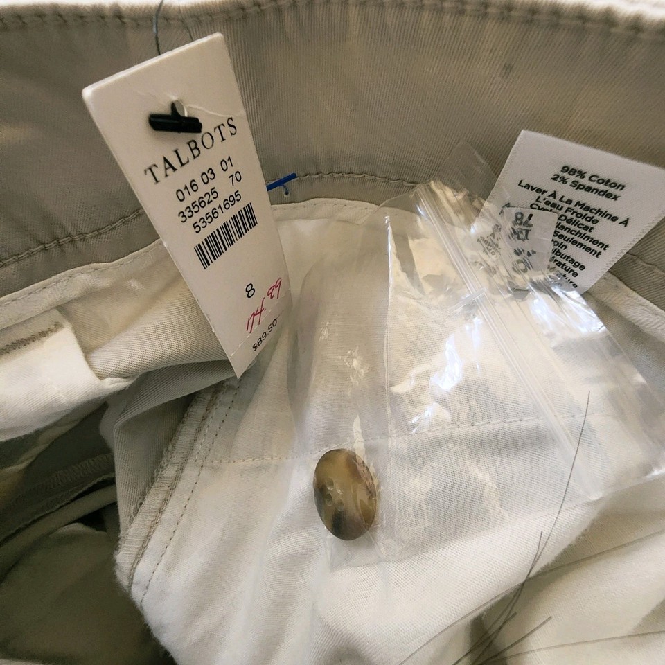 NWT Talbots Size 8 Khaki Chino Pants Straight Leg Stretch Cotton Preppy ...