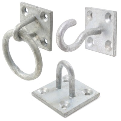 HEAVY DUTY Galvanised HOOK/RING/STAPLE On Plate 50mm Large Tie/Tether ...
