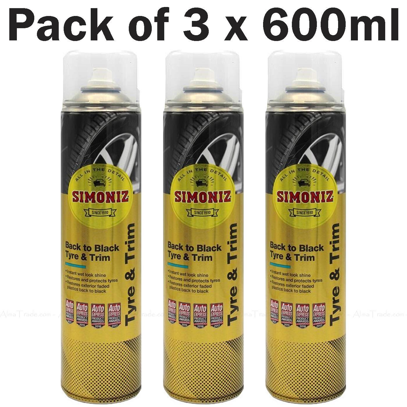 Simoniz Back to Black Tyre and Trim Shine Bumper Spray Formula Pack 3 x ...