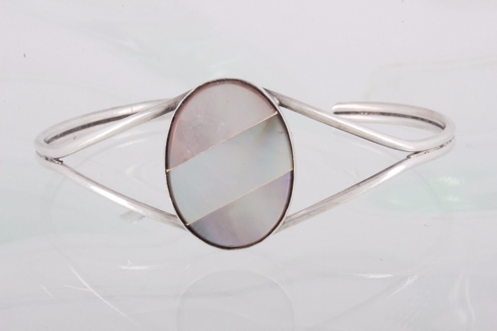 STERLING SILVER MEXICO DASE MOTHER OF PEARL STONE CUFF BRACELET FINE ...