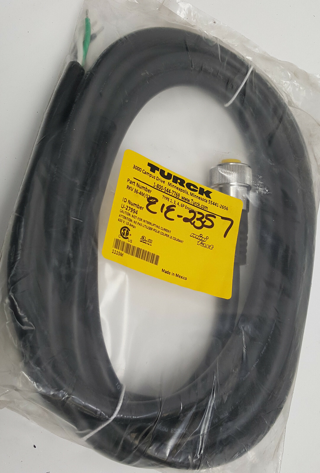 Turck RKV 36-4M/S735 MiniFast cord set Straight Female Connector Female ...