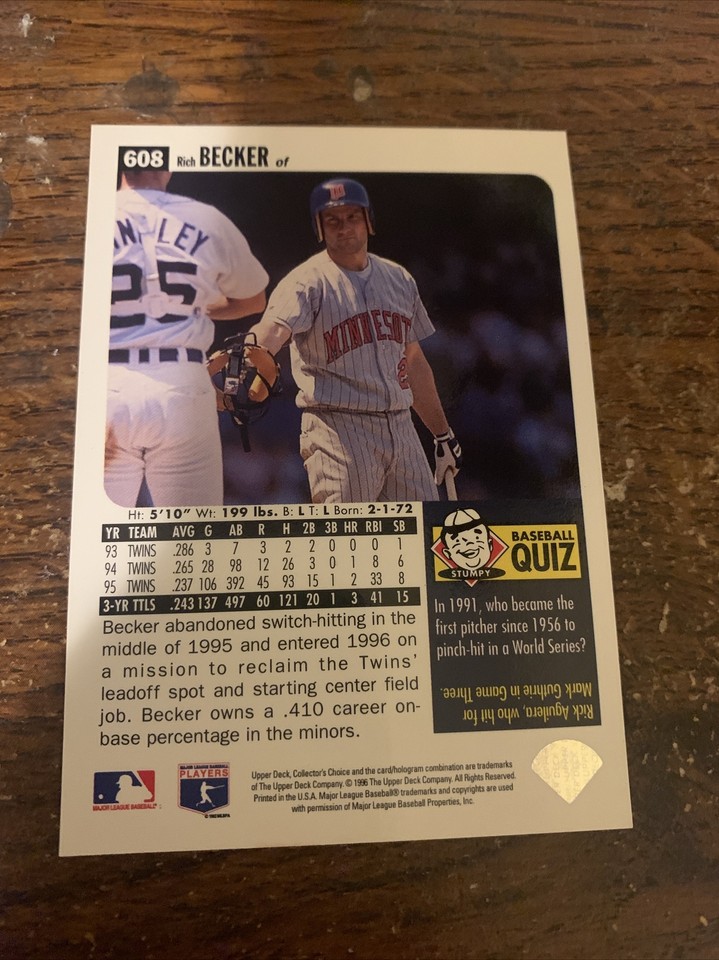 1996 Collector's Choice Baseball #608 Rich Becker | eBay