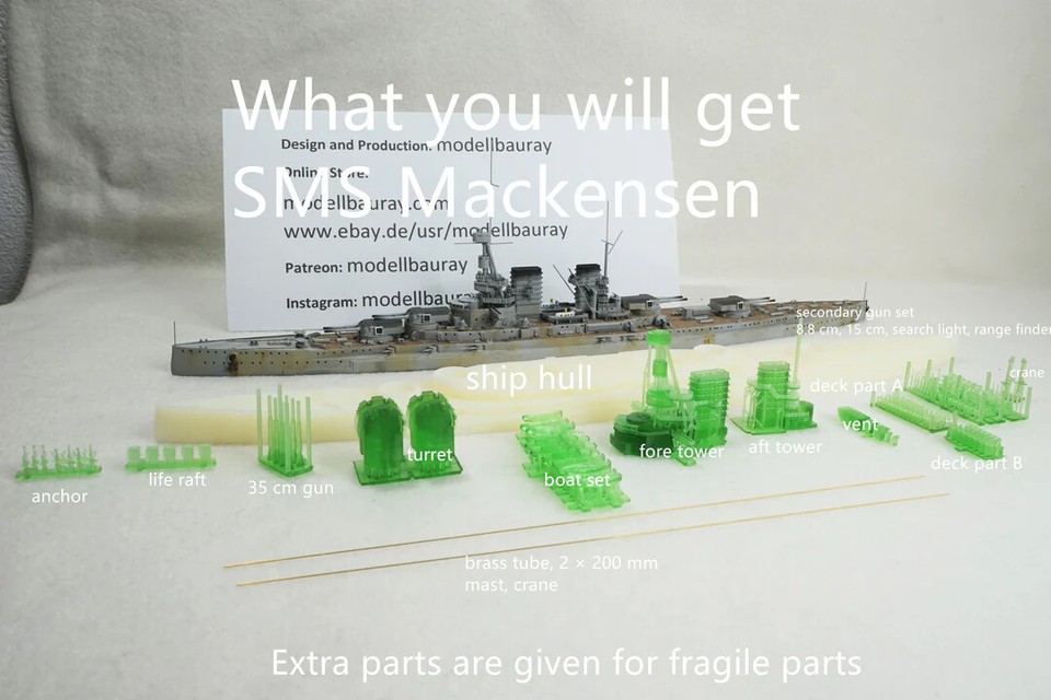 1:700 SMS Mackensen, german battlecruiser, resin, 3D printed, Full hull ...