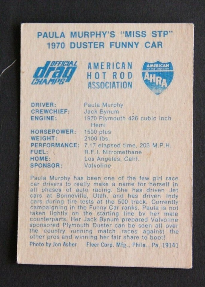 AHRA Official Drag Champs 1971 Fleer Norm Tanners Tin indian Firebird ...