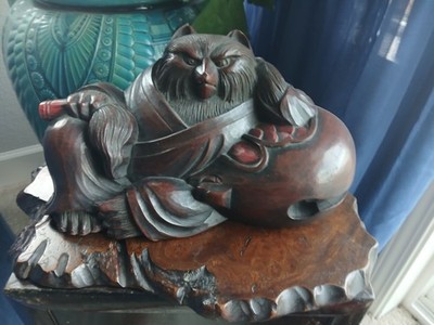 antique japanese wood carving tanuki | eBay