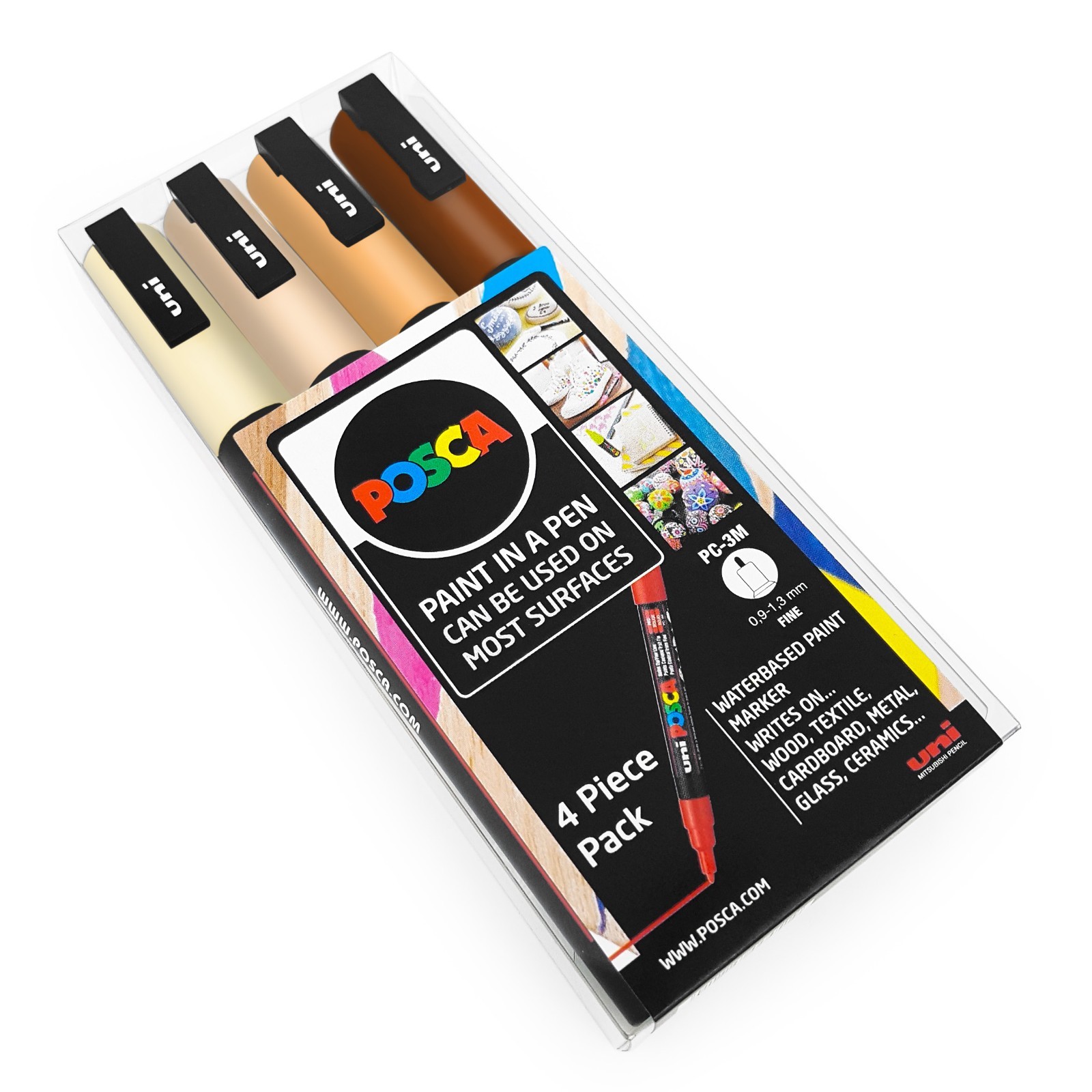 Uni POSCA - PC-3M Art Marker Paint Pens - 4 Pack Wallet - Warm Neutral ...