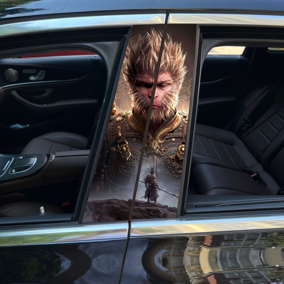 Car Center Pillar Sticker Car Door Pillar Decals Black Wolf Engulfed In ...