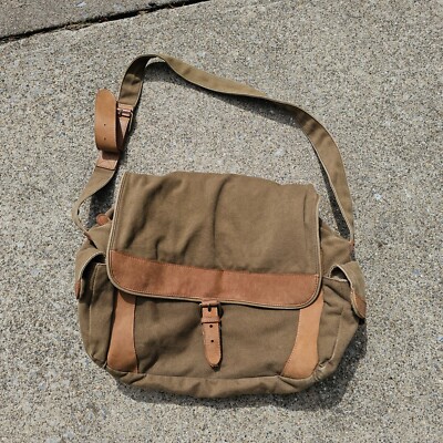 Vtg LL Bean Canvas Leather Crossbody Flap Messenger Shoulder Bag | eBay